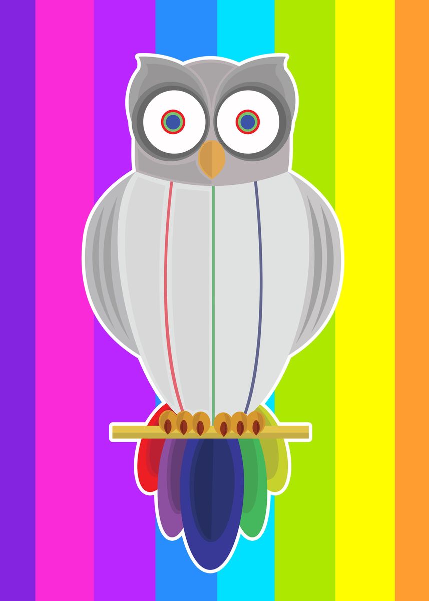 'Rainbow Owl' Poster, picture, metal print, paint by Adamzworld | Displate