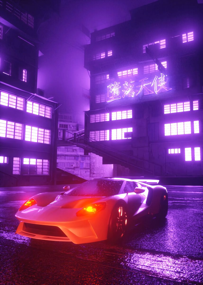 'Neon Cyber Car' Poster, picture, metal print, paint by Richard Art ...