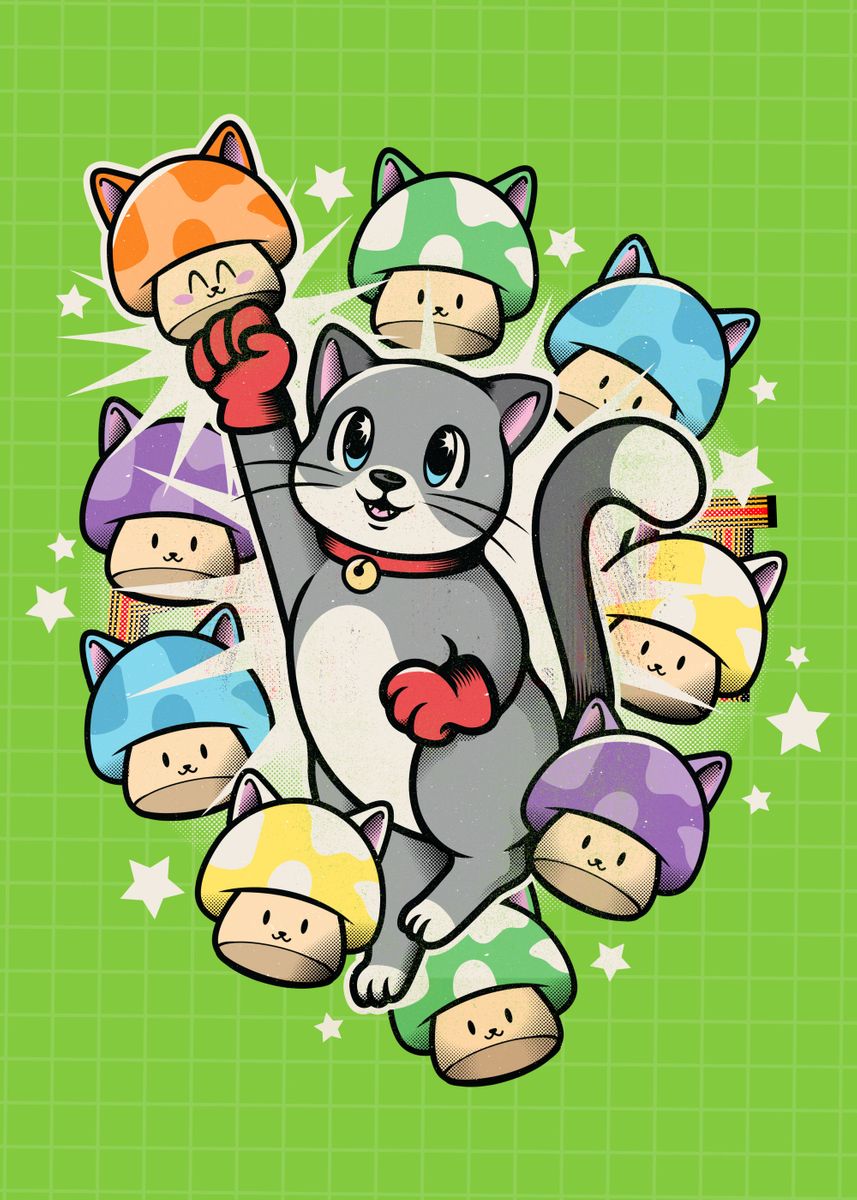 'Punching Mario Cat' Poster, picture, metal print, paint by NIZAM KHAN ...