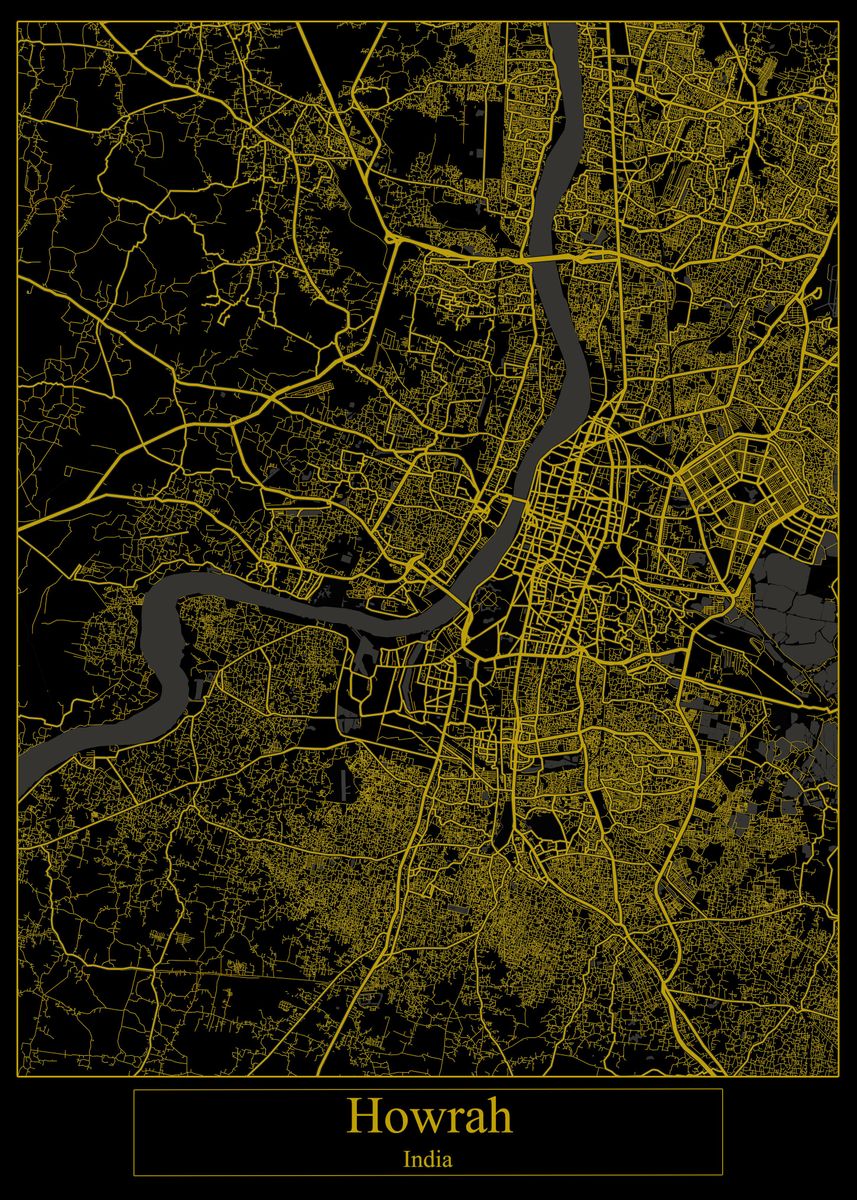 'Howrah India Gold Map' Poster, picture, metal print, paint by Zake ...