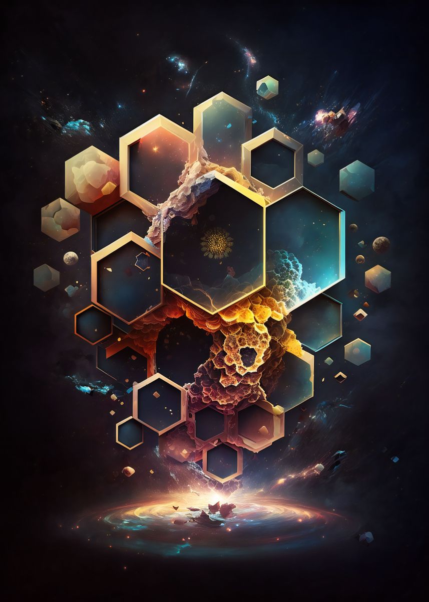 'Galactic Hexagons' Poster, picture, metal print, paint by Powerful ...