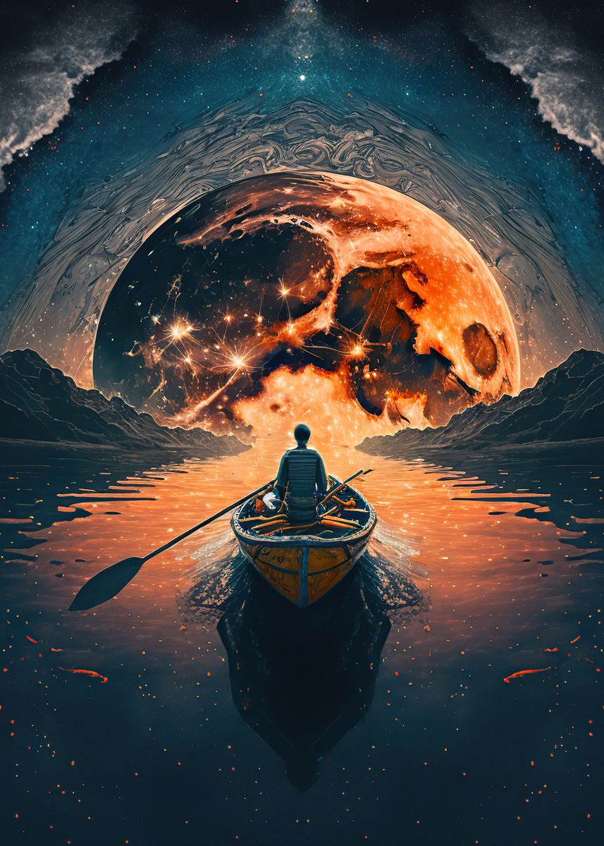 'Landscape Boat Moon' Poster by paxtonronalda | Displate