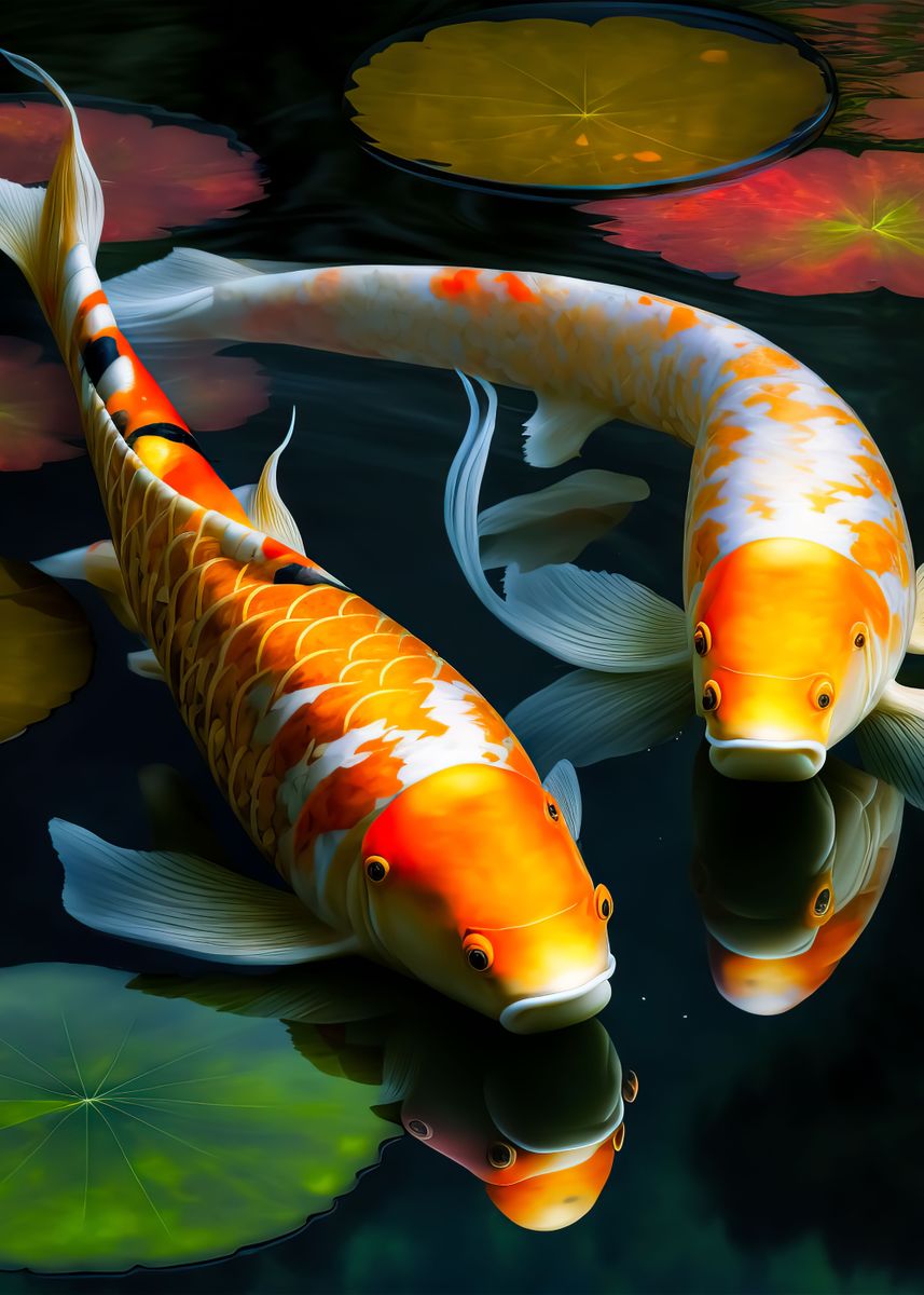 'koi fish in the lake' Poster, picture, metal print, paint by Brax Rice ...