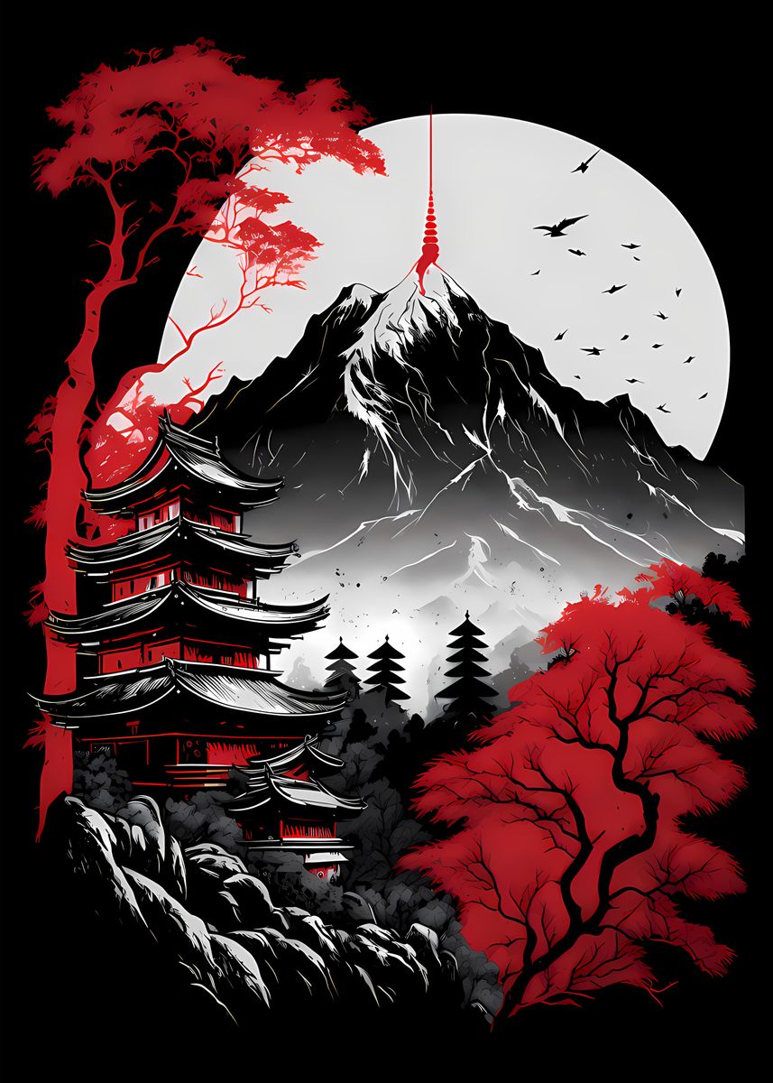 'Japanese Architecture Ink' Poster, picture, metal print, paint by Jay ...