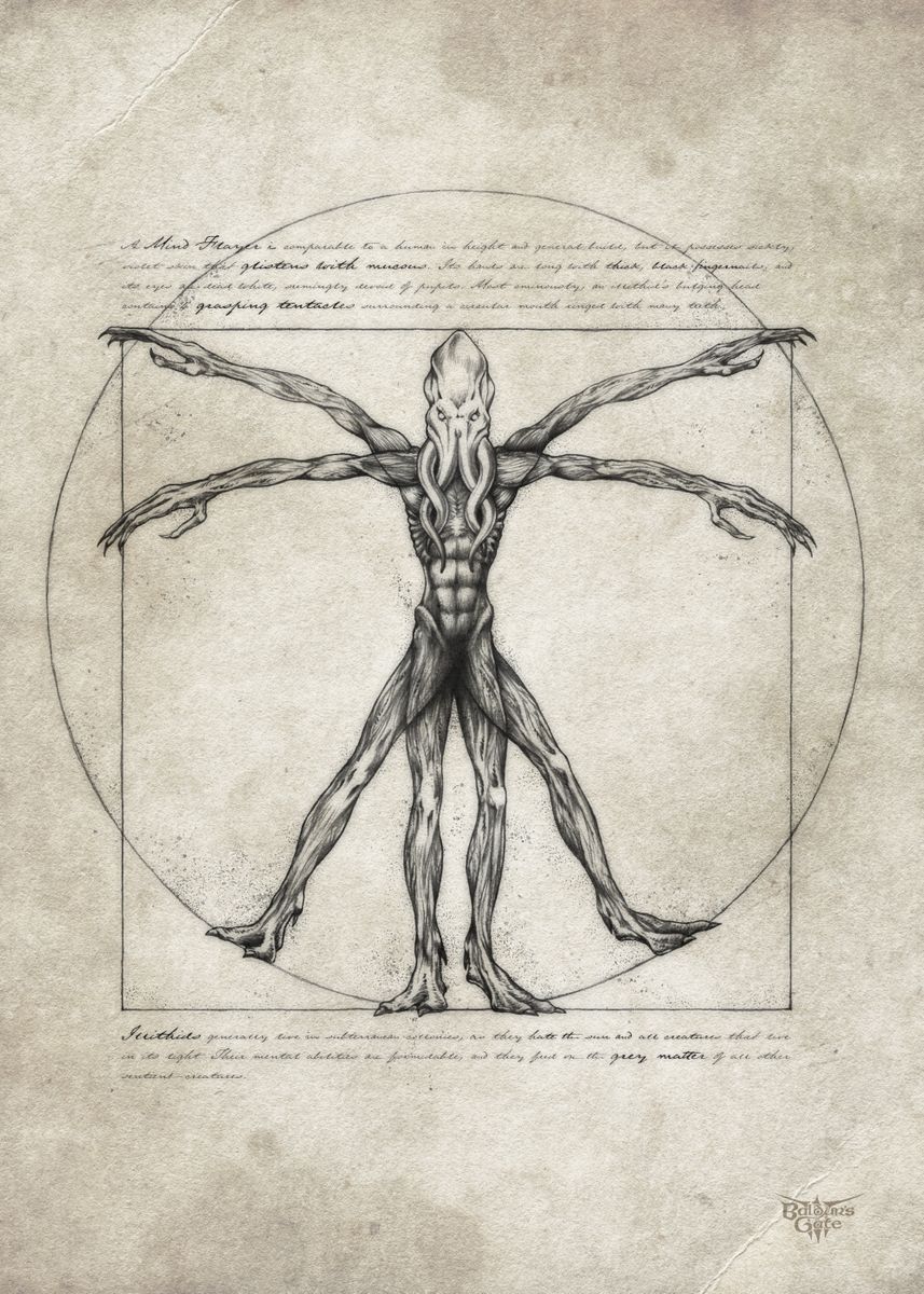 'Vitruvian Mind Flayer' Poster, picture, metal print, paint by Dungeons ...