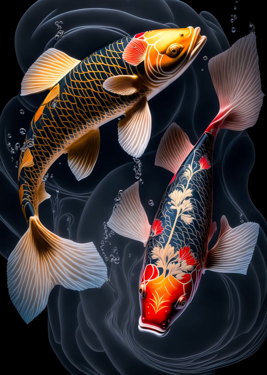 'koi fish in the lake' Poster, picture, metal print, paint by Brax Rice ...
