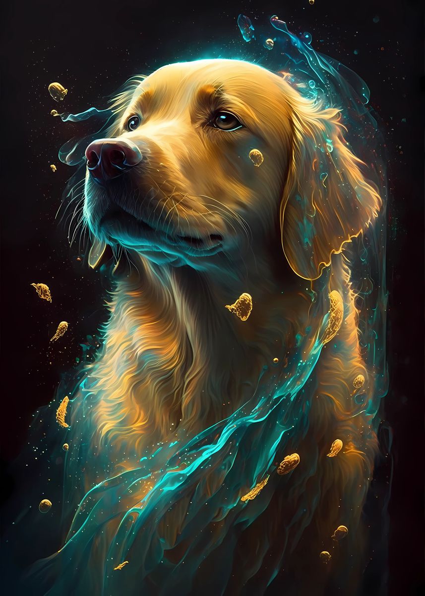 'Golden Retriever Dog' Poster, picture, metal print, paint by Teddy Studio | Displate