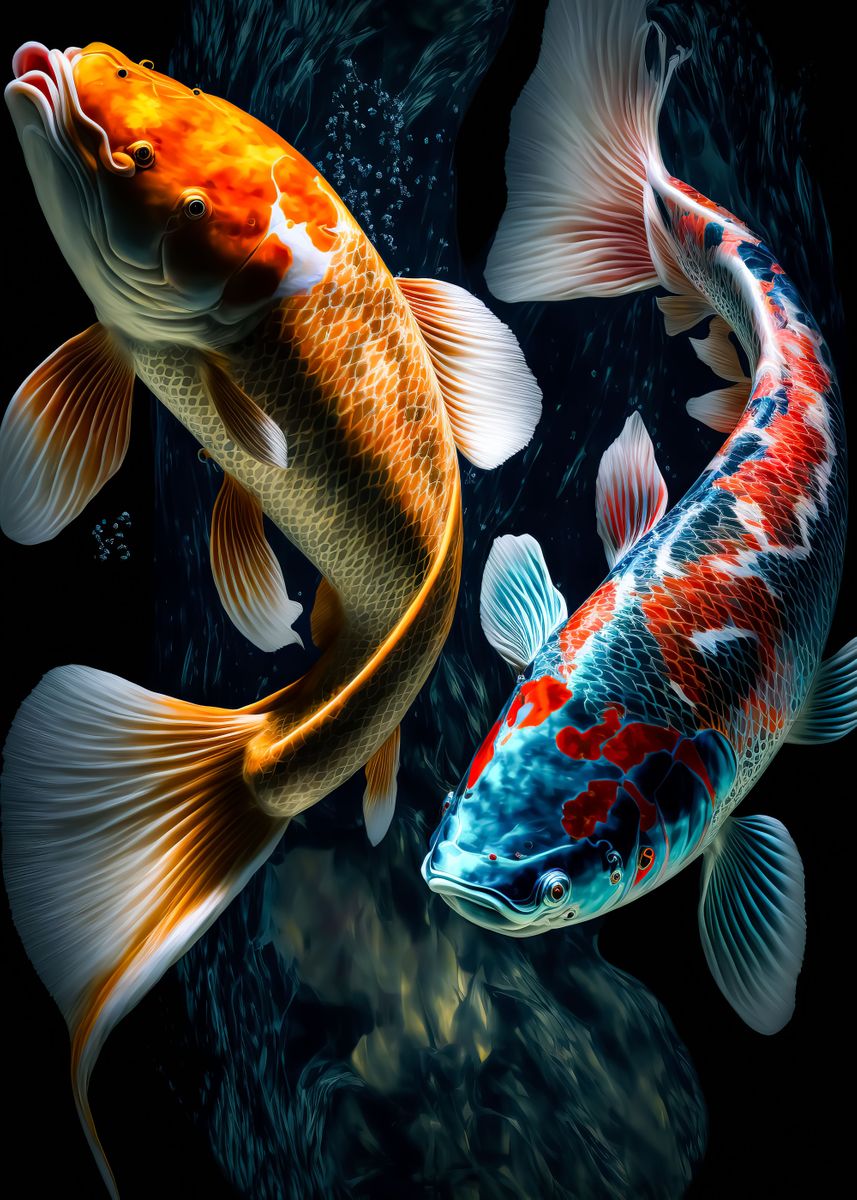 'koi fish in the lake' Poster, picture, metal print, paint by Brax Rice ...