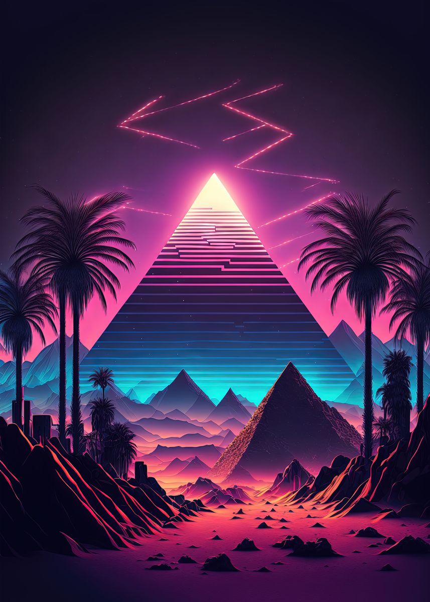 'A Pyramid in the Neon Sand' Poster, picture, metal print, paint by ...