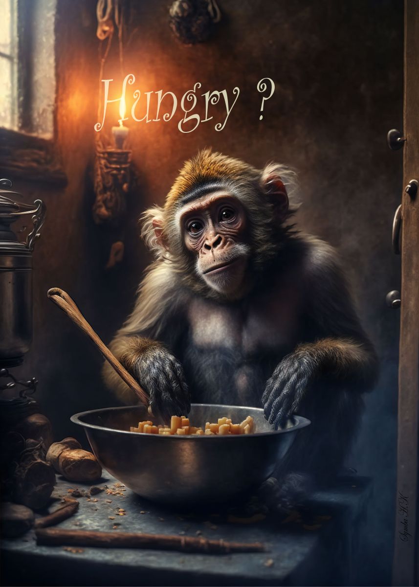 'The Monkey Chef' Poster, picture, metal print, paint by Symba | Displate
