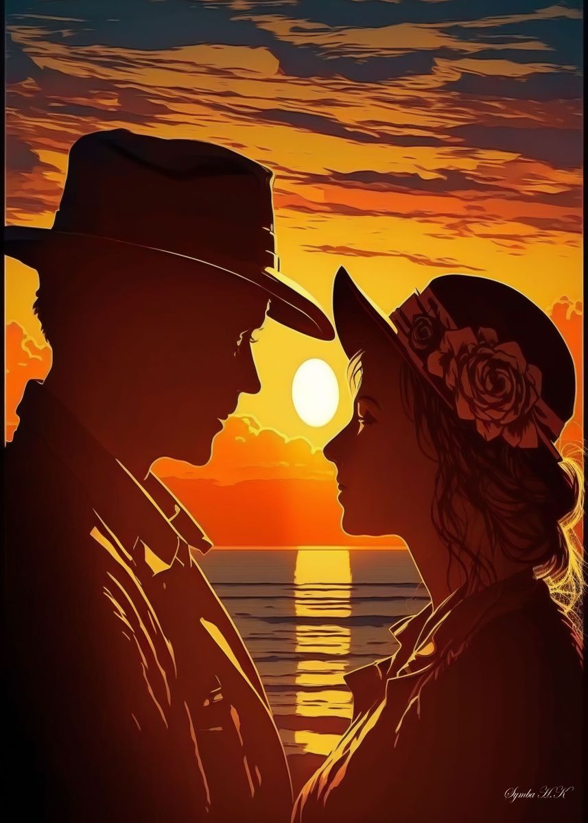 'Love under the setting sun' Poster, picture, metal print, paint by ...