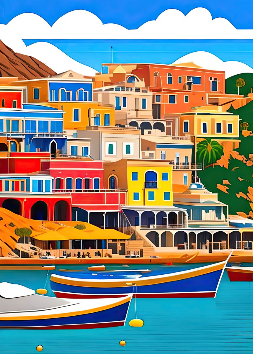 'Symi Seaside' Poster, picture, metal print, paint by insideFairy ...