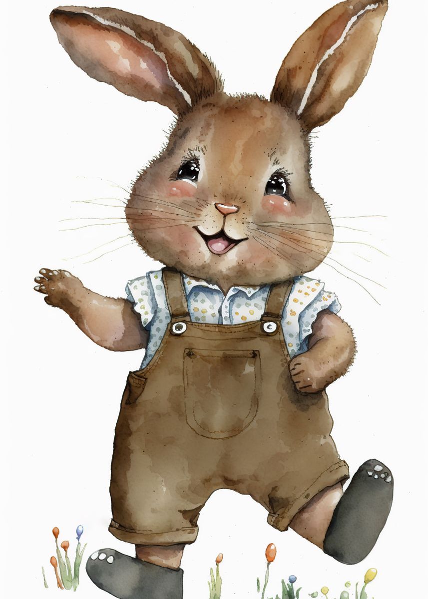'watercolor cute rabbit' Poster by DorthyToy | Displate