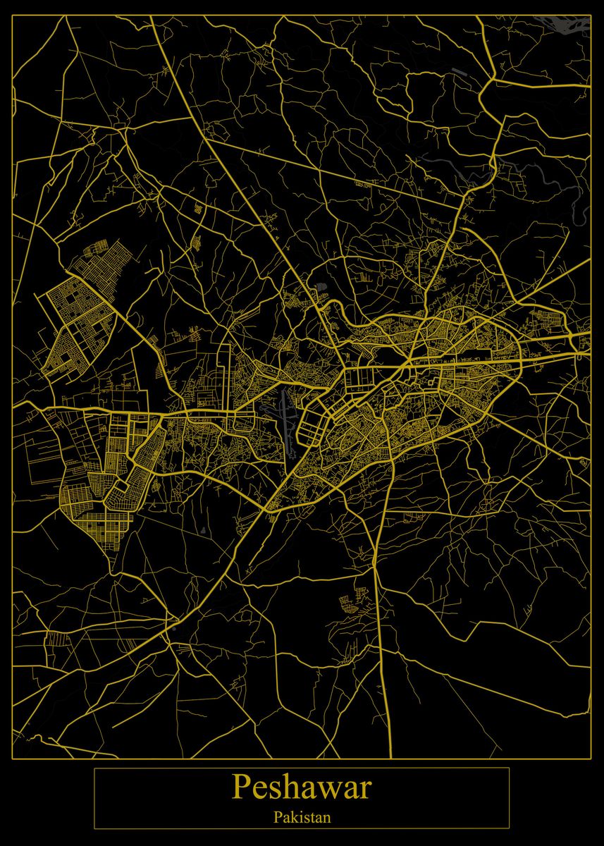 'Peshawar Pakistan Gold Map' Poster, picture, metal print, paint by ...