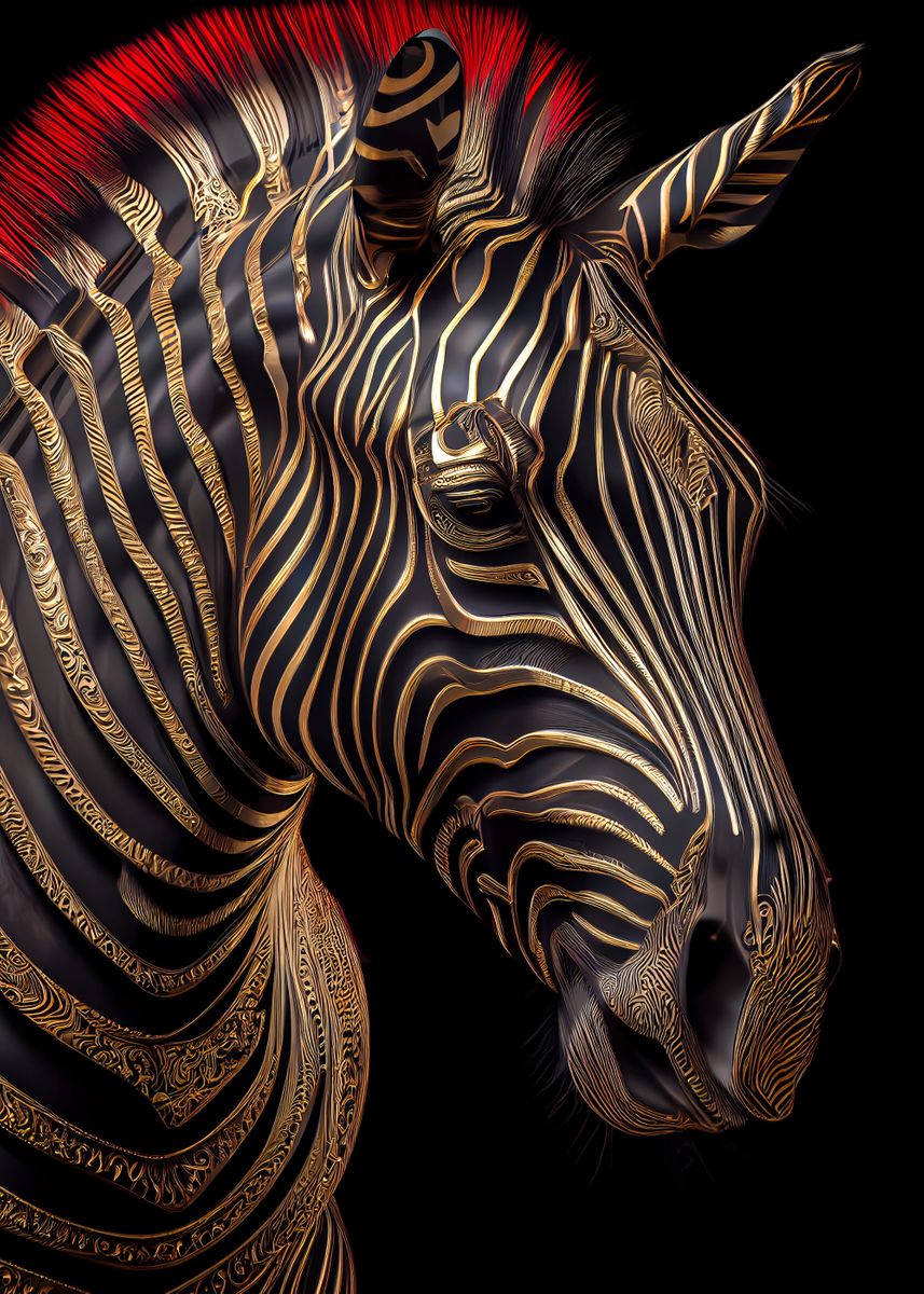 'wild zebra black and gold' Poster, picture, metal print, paint by mk ...