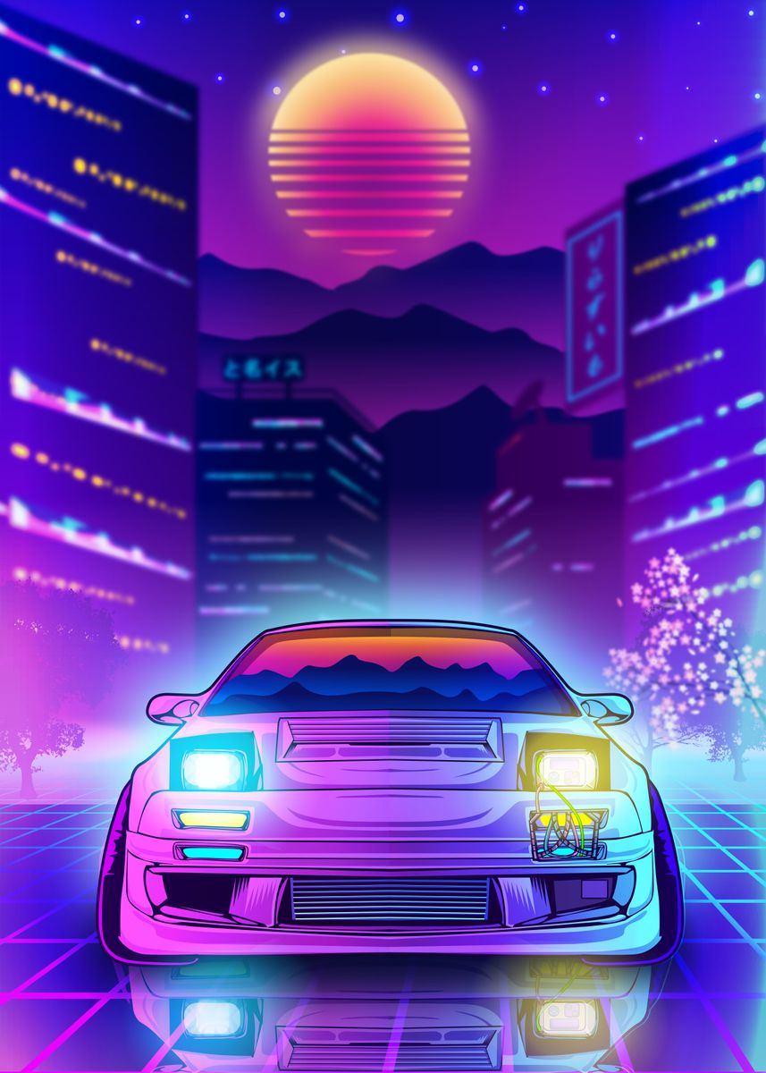 'JDM Mazda RX7 City Neon' Poster, picture, metal print, paint by ...