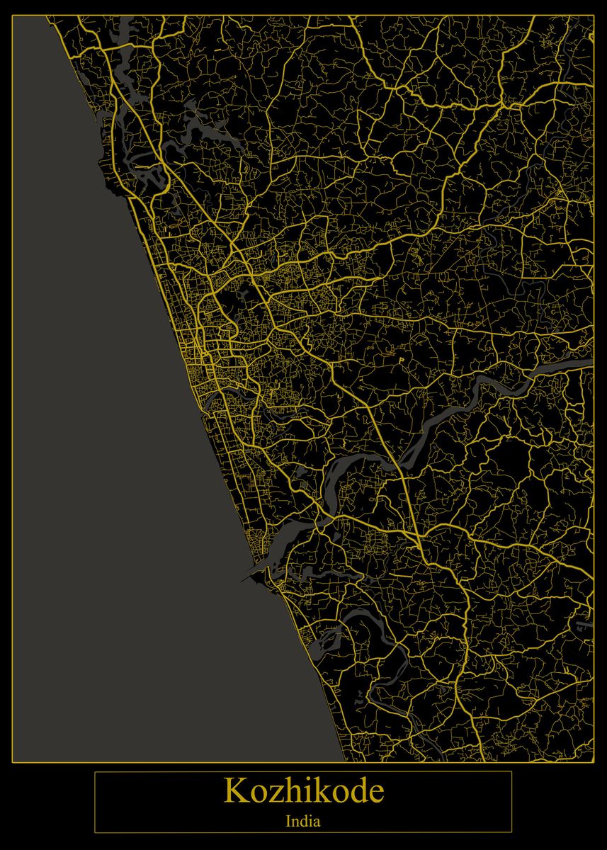 'Kozhikode India Gold Map' Poster, picture, metal print, paint by Zake ...