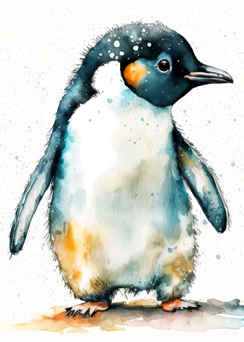 'Cute watercolour penguin' Poster, picture, metal print, paint by ...