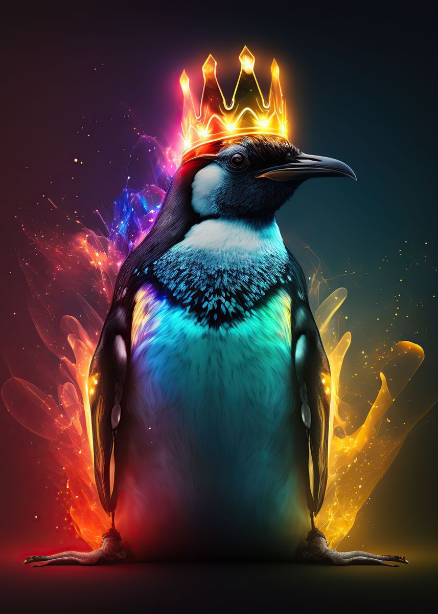 'penguin neon' Poster, picture, metal print, paint by Sohail Rees ...