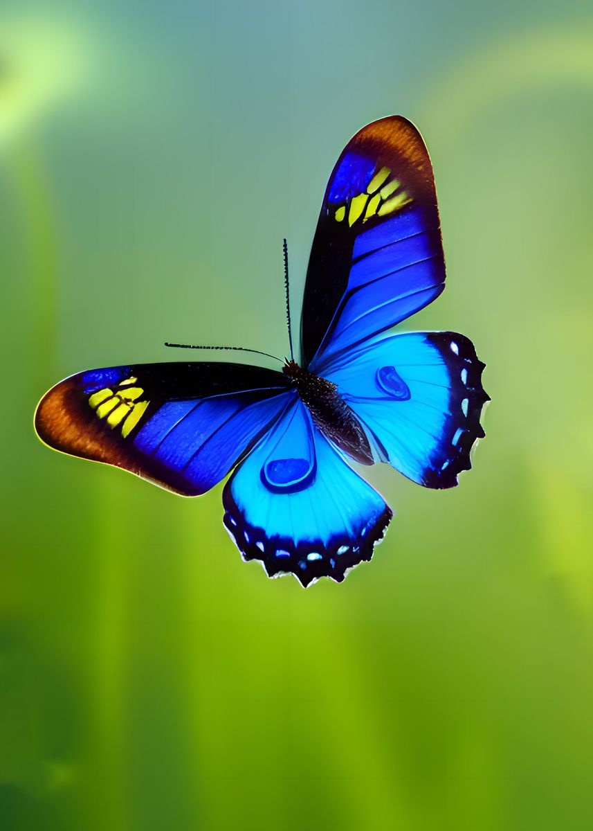 'Blue flying butterfly' Poster, picture, metal print, paint by Pietro ...