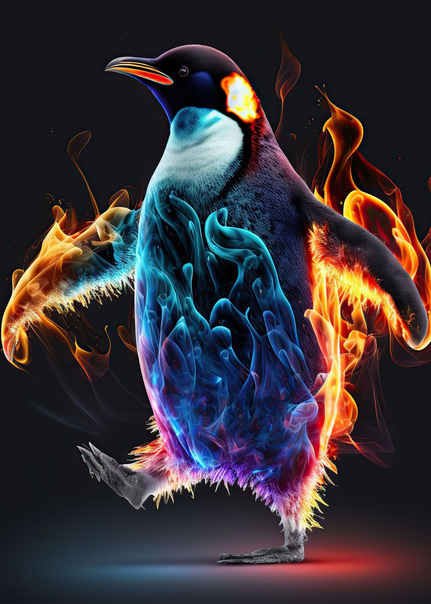 'penguin neon' Poster, picture, metal print, paint by Sohail Rees ...