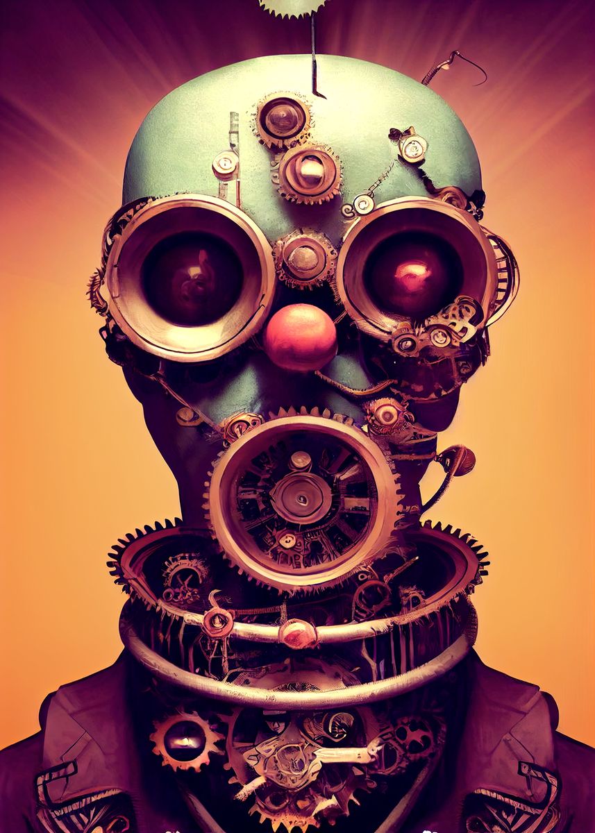 '40 Steampunk Evil Clown' Poster, picture, metal print, paint by Ralph ...