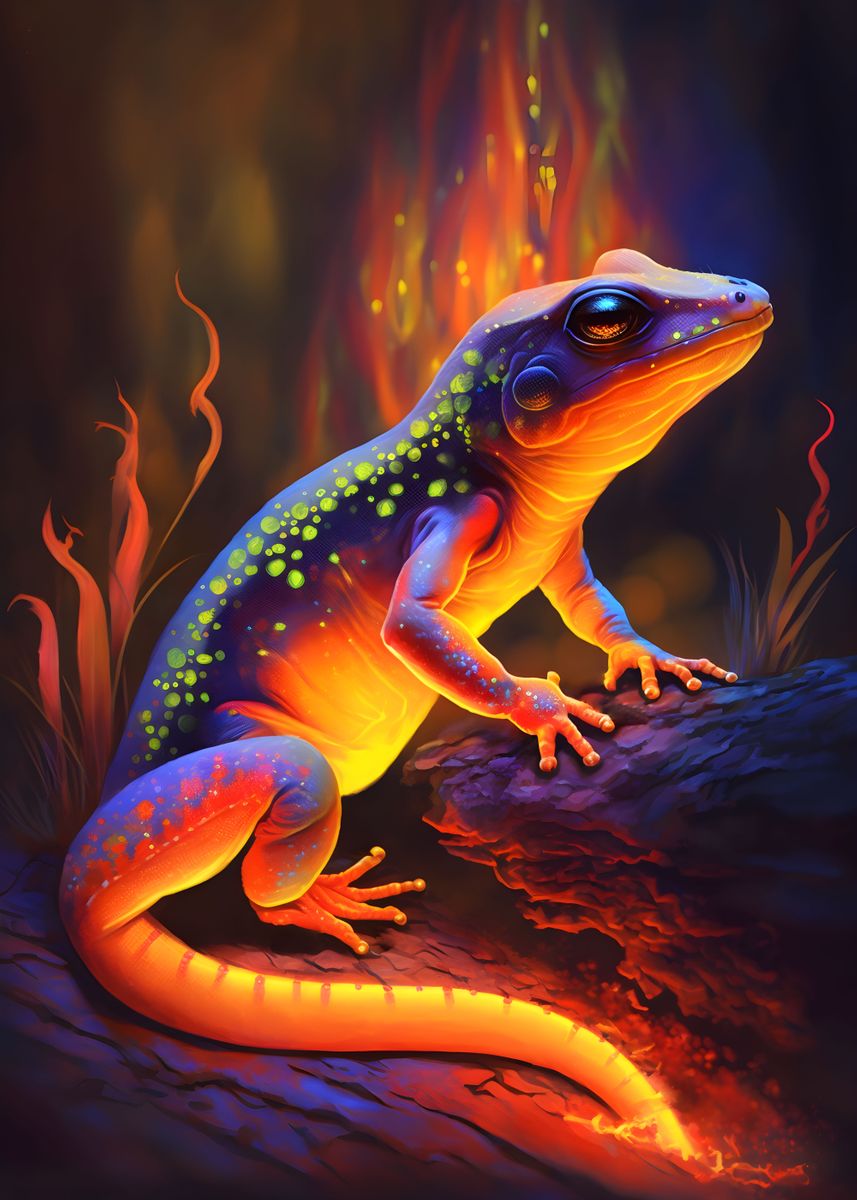 'Mythical Flame Salamander' Poster, picture, metal print, paint by ...