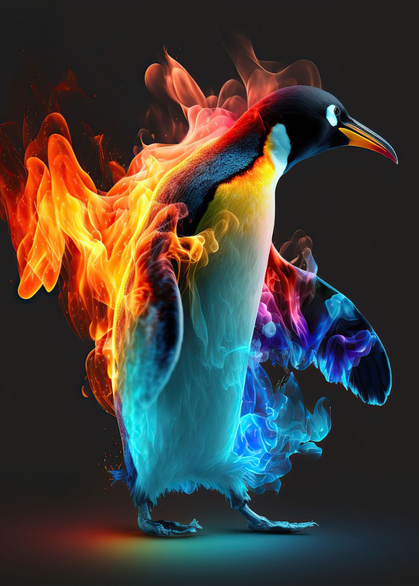 'penguin neon' Poster, picture, metal print, paint by Sohail Rees ...