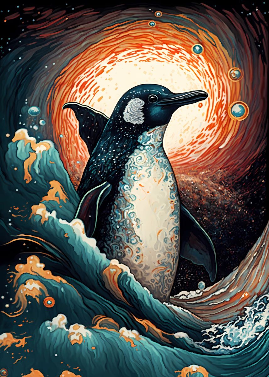 'Penguin Japan Design' Poster, picture, metal print, paint by Teddy ...