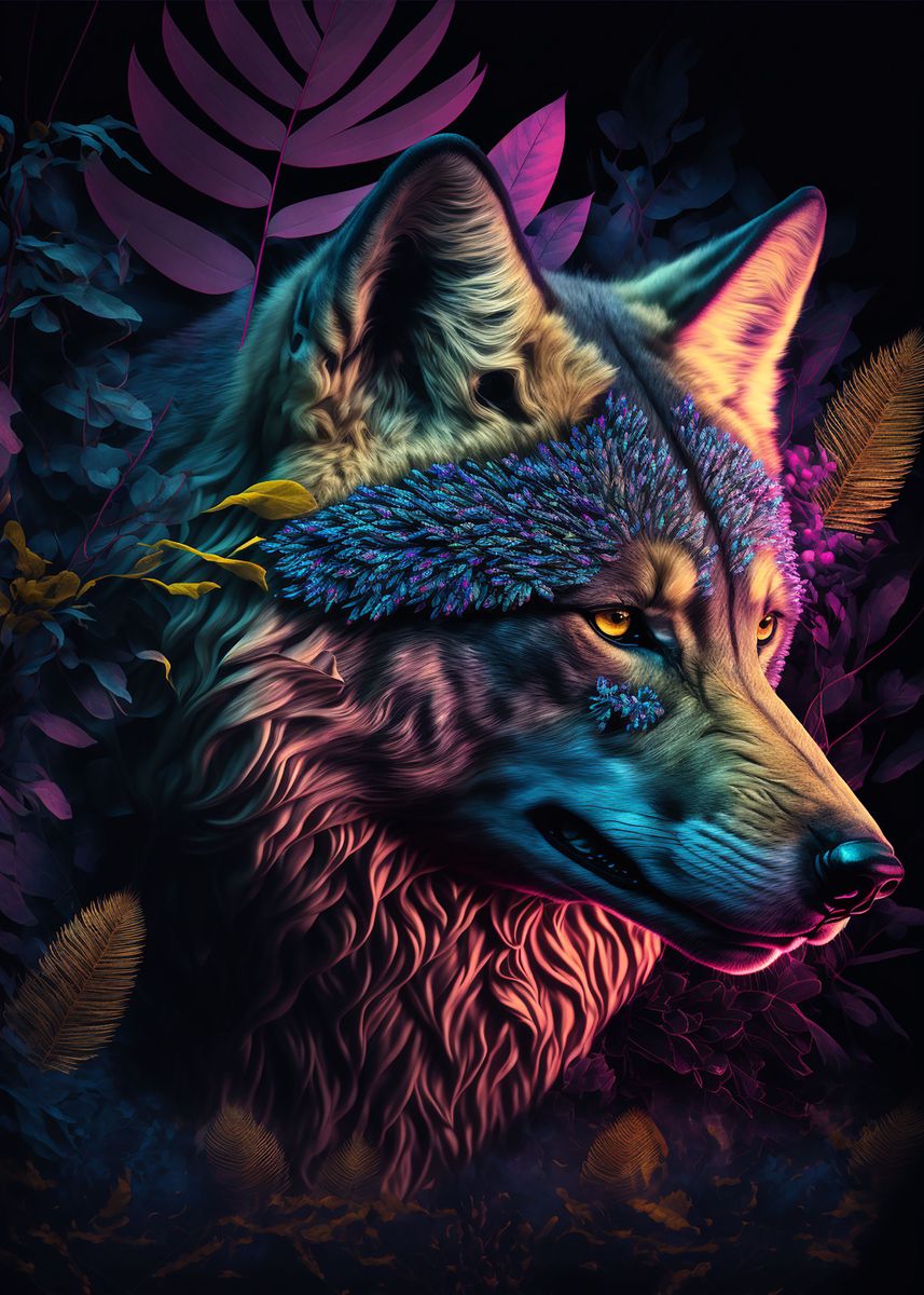 'colorful abstract wolf' Poster, picture, metal print, paint by ...