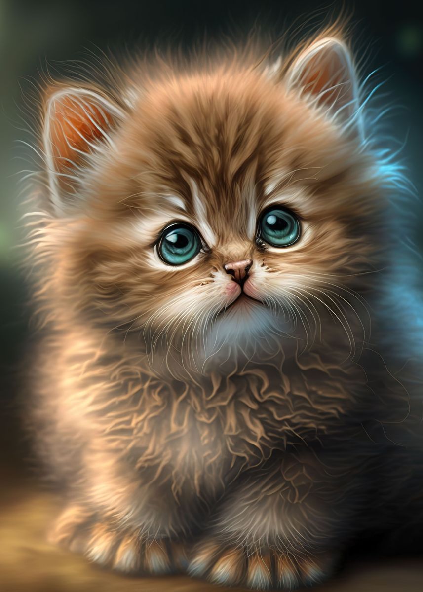 'cat cute animal' Poster, picture, metal print, paint by Philippa ...