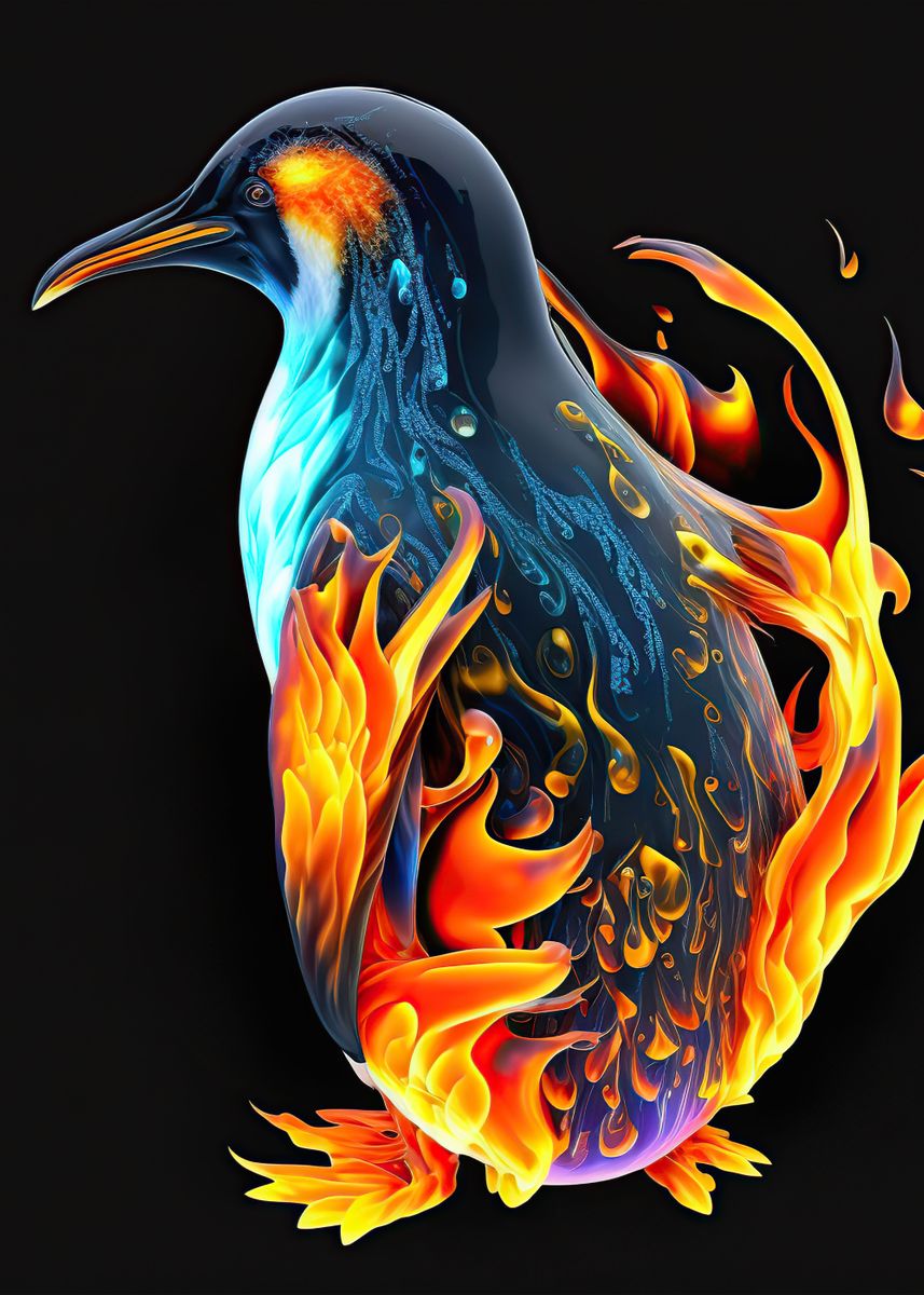 'penguin neon' Poster, picture, metal print, paint by Sohail Rees ...