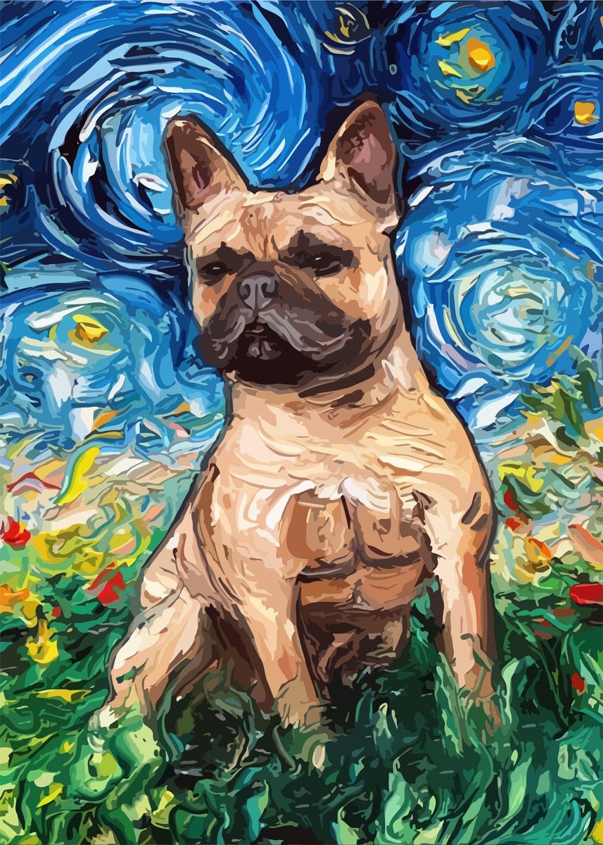 'Dog Starry Night Van Gogh' Poster, picture, metal print, paint by Wall ...