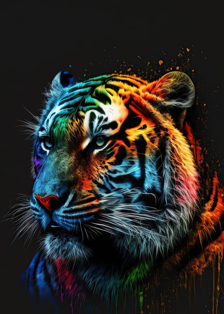 'Tiger Neon' Poster, picture, metal print, paint by Ahmet Thorpe | Displate