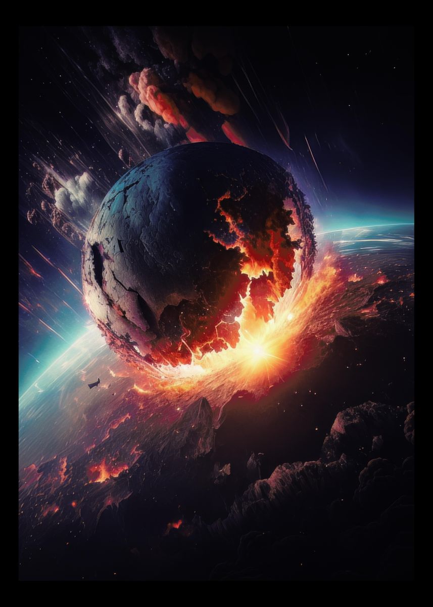 'Meteor Hitting The Planet' Poster, picture, metal print, paint by ...