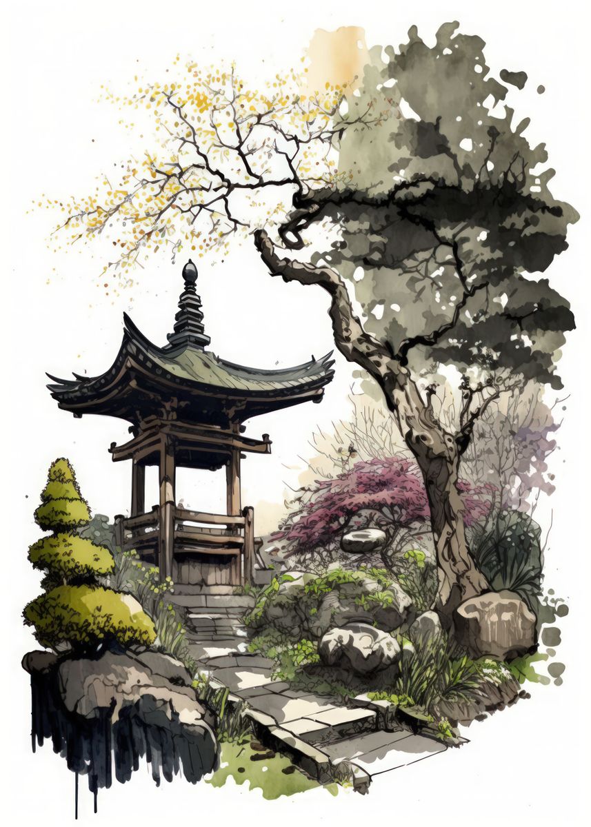 'Japanese Zen Garden' Poster, picture, metal print, paint by Usama ...