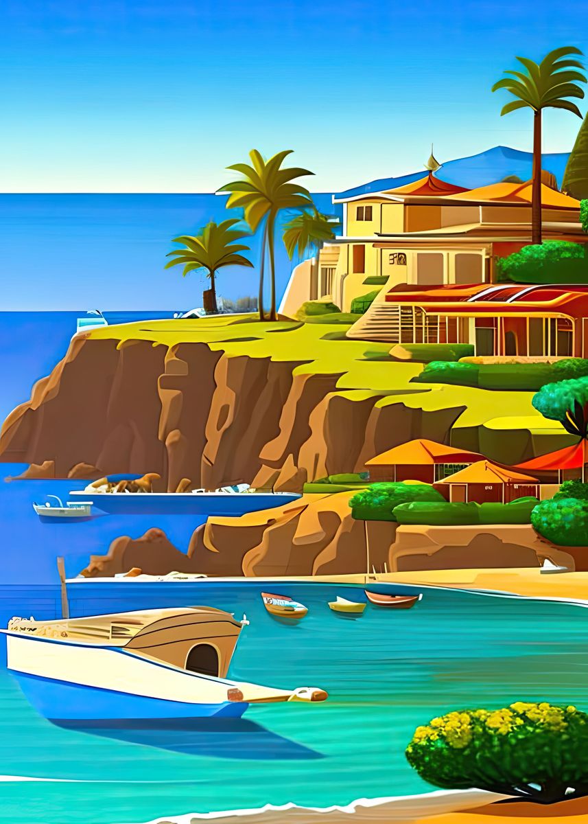 'Corfu Coast' Poster, picture, metal print, paint by insideFairy | Displate