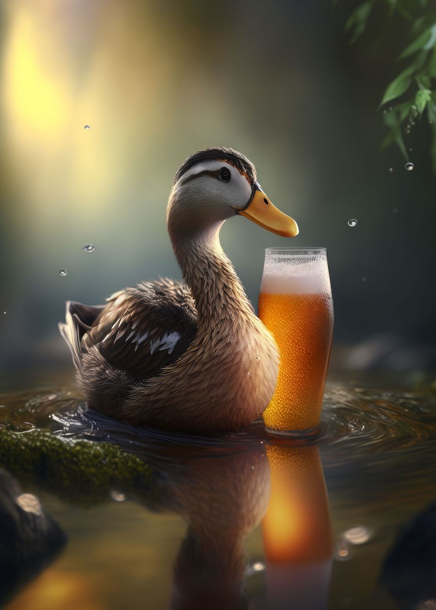 'Duck Beer' Poster, picture, metal print, paint by Zenja Gammer | Displate