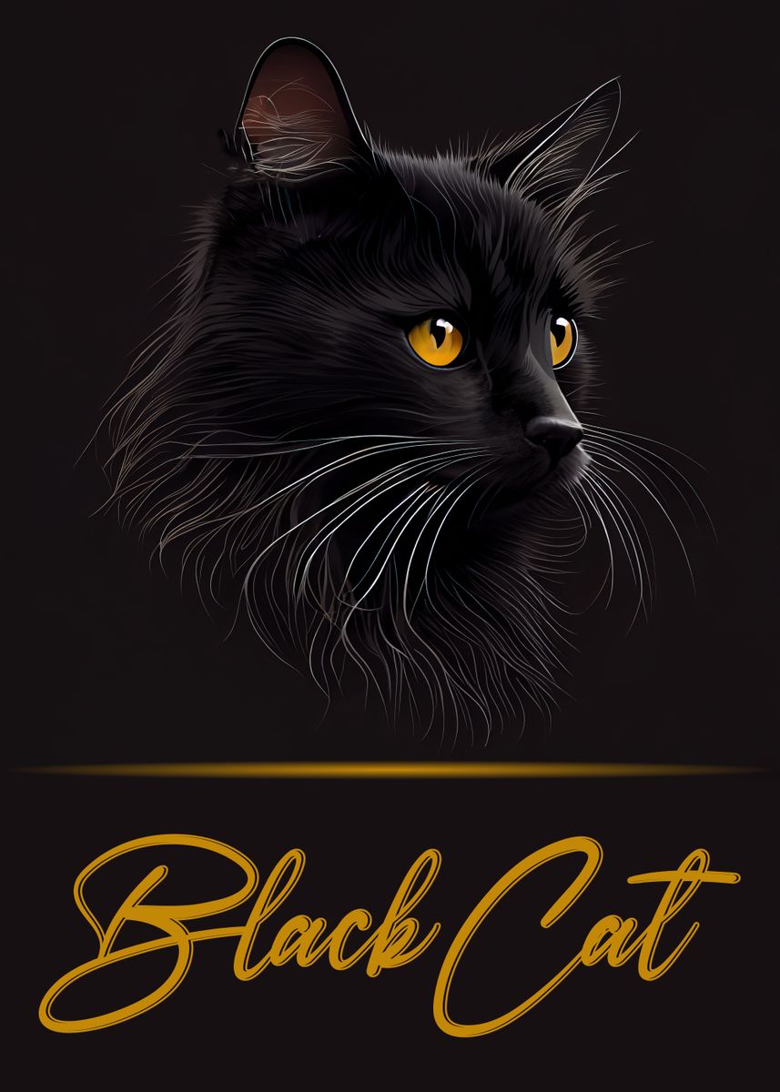 'Black Cat Portrait' Poster, picture, metal print, paint by Artistic ...
