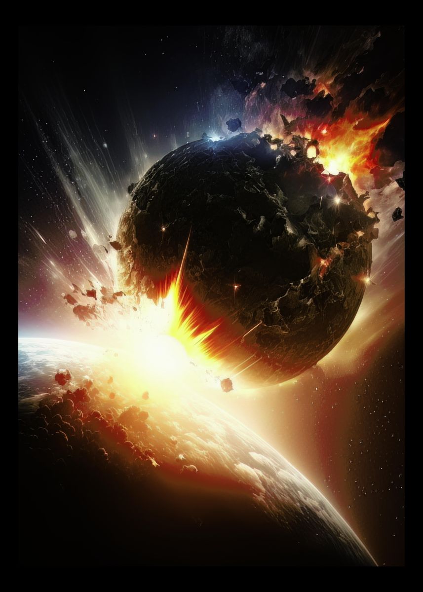 'Meteor Hitting The Planet' Poster, picture, metal print, paint by ...