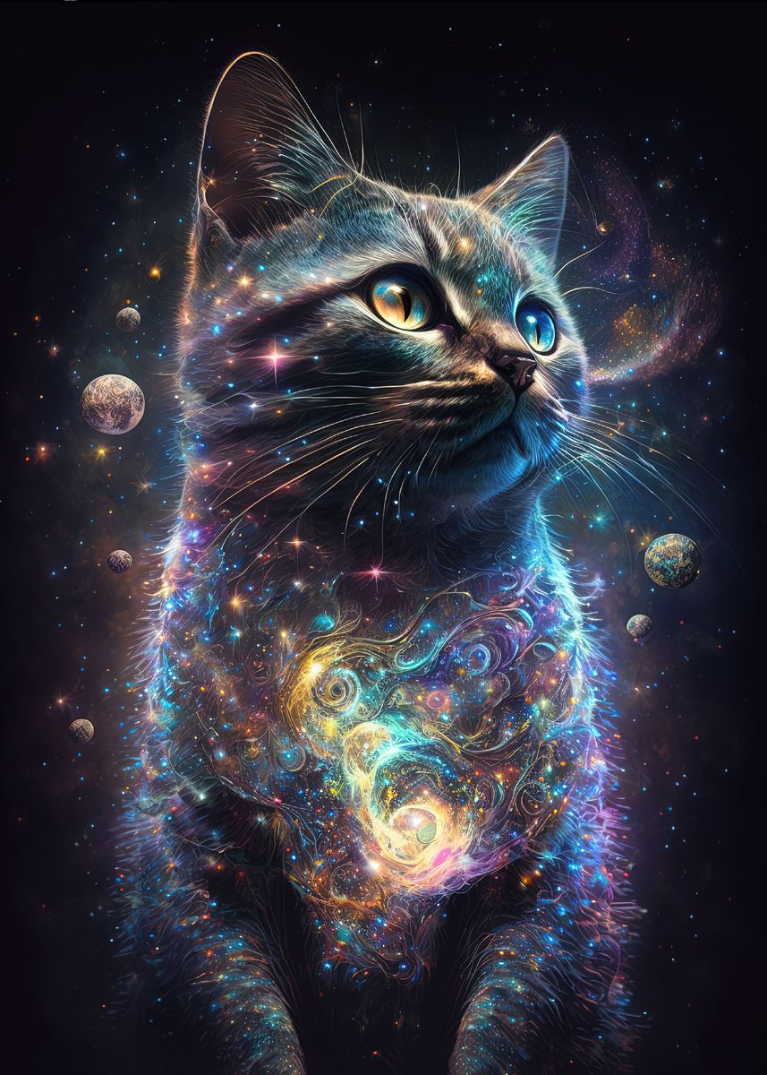 'abstract cat' Poster, picture, metal print, paint by Freddie | Displate