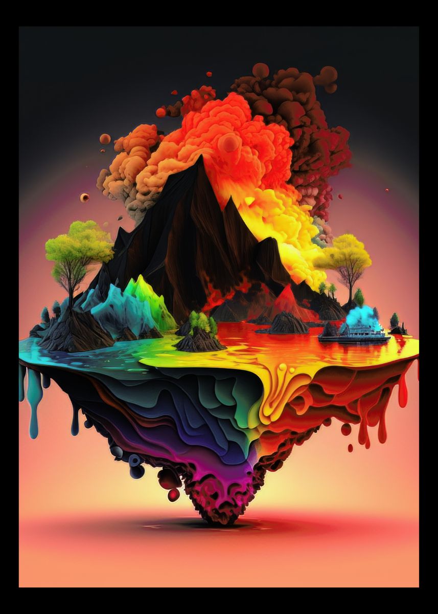 'Floating Island Volcano' Poster by TheLoneAlchemist | Displate