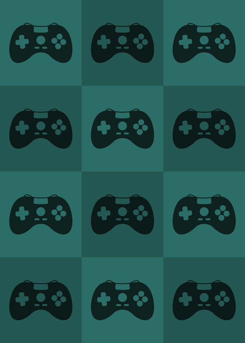 'Gamer Controllers Teal' Poster, picture, metal print, paint by ...