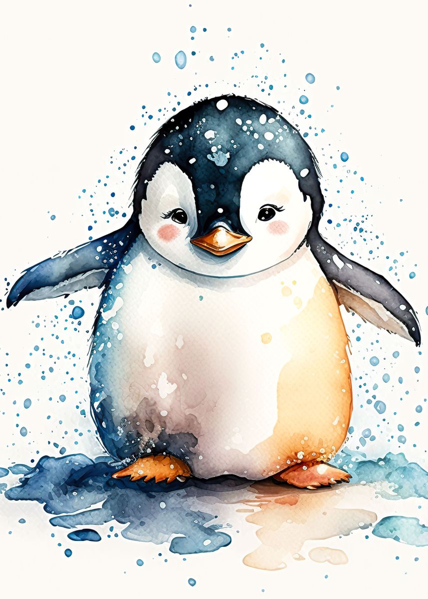 'Cute watercolour penguin' Poster, picture, metal print, paint by ...