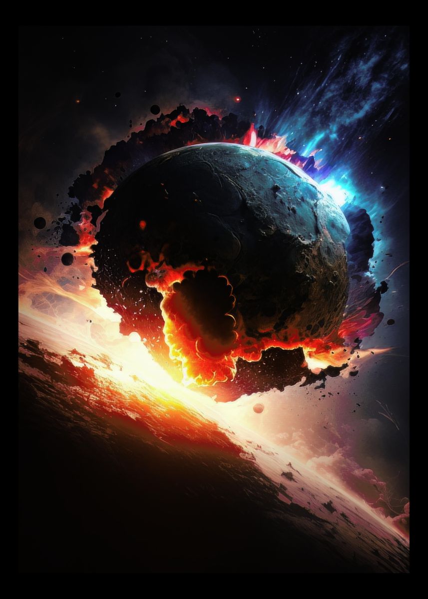 'Meteor Hitting The Planet' Poster, picture, metal print, paint by ...