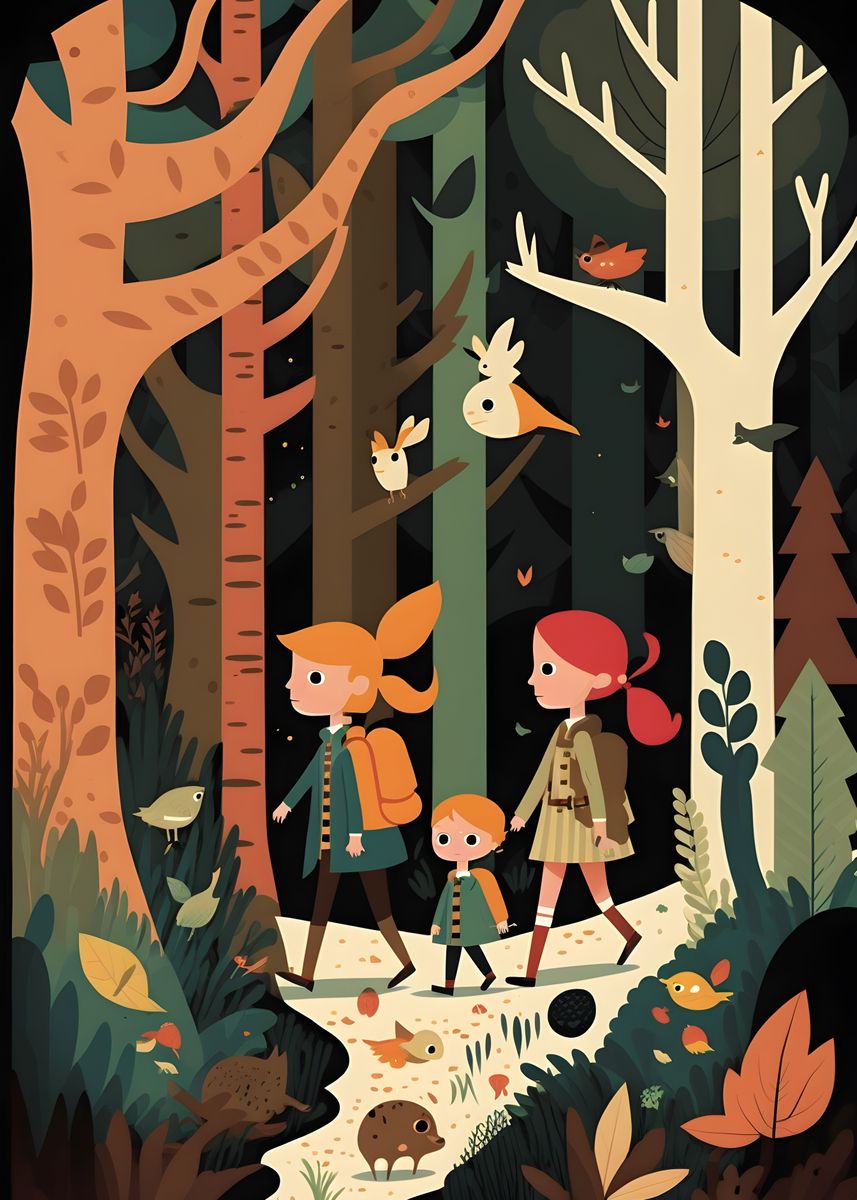 'Children in the Forest' Poster, picture, metal print, paint by Marcelo ...