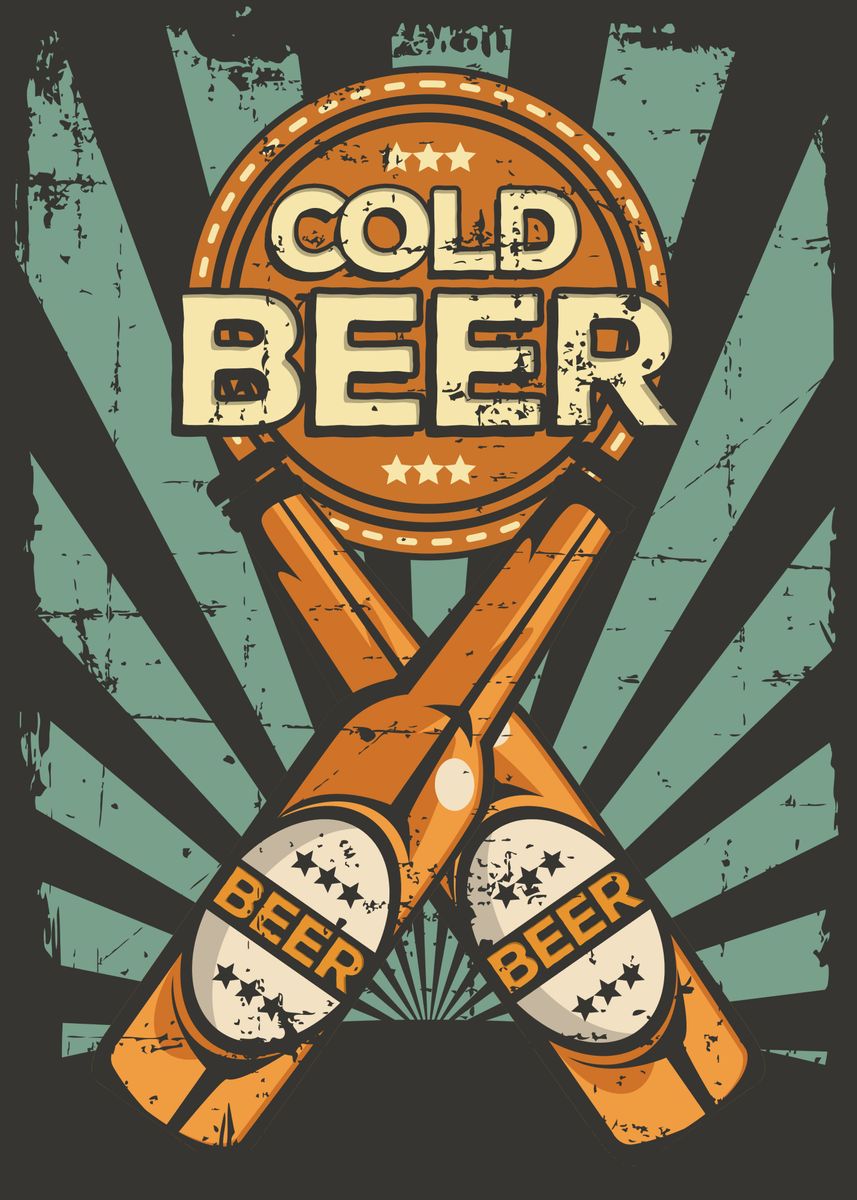 'Cold Beer' Poster, picture, metal print, paint by Naso | Displate