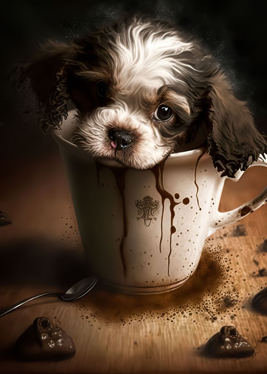 'puppy dog coffee' Poster, picture, metal print, paint by Marlie Cullen ...