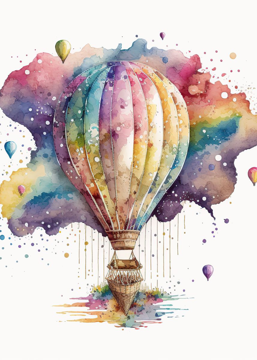 'Balloon watercolor' Poster, picture, metal print, paint by Raheel ...