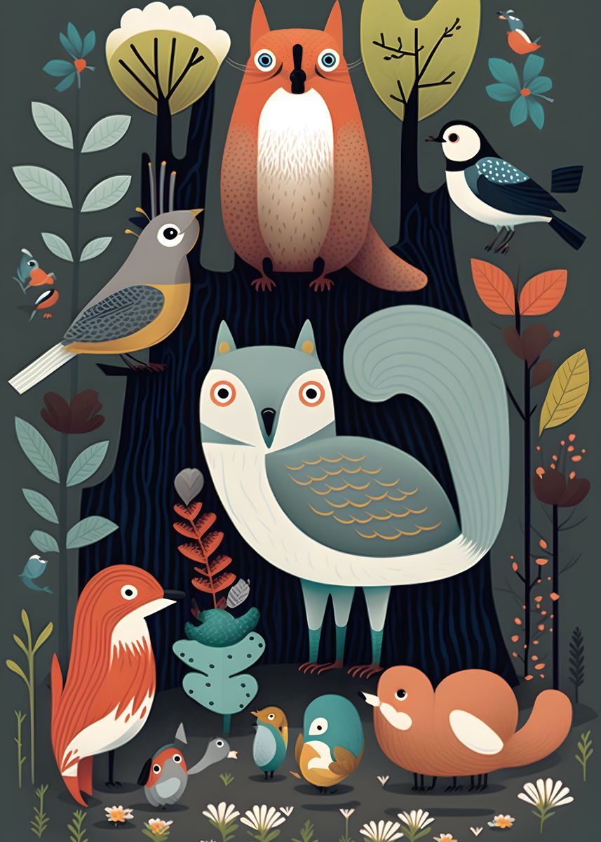 'Woodland Animals' Poster, picture, metal print, paint by Marcelo ...